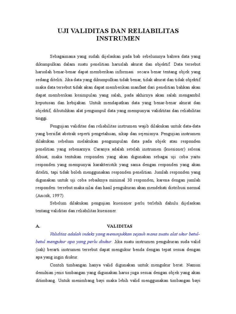 Validitas Dan Reliabilitas Instrumen | PDF | Sains & Matematika ...