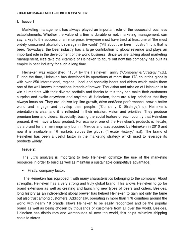 I. Issue 1: Strategic Management - Heineken Case Study | PDF ...