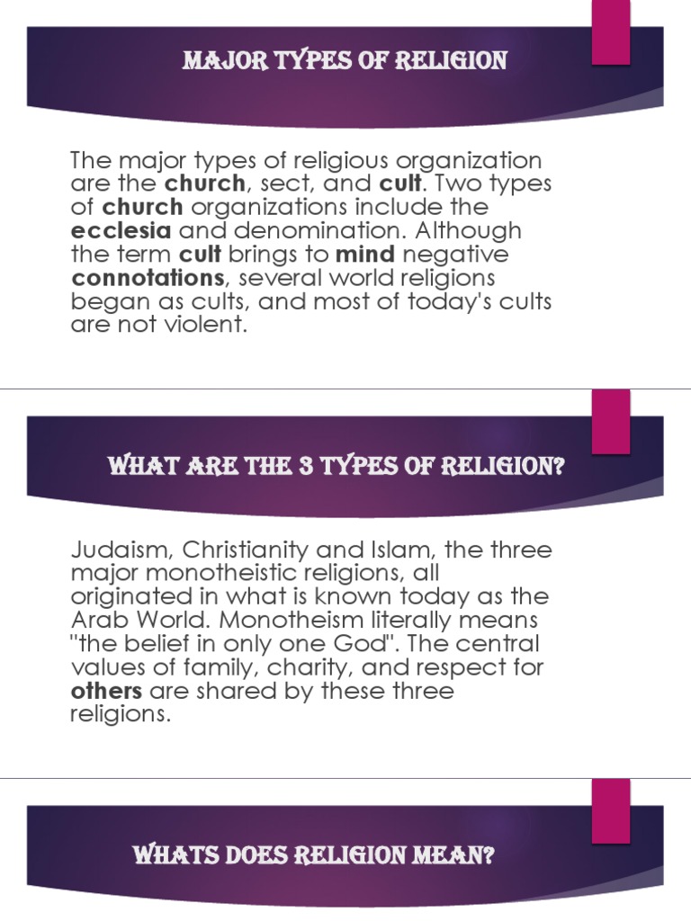 Major Types Of Religion: ecclesia and denomination. Although ...