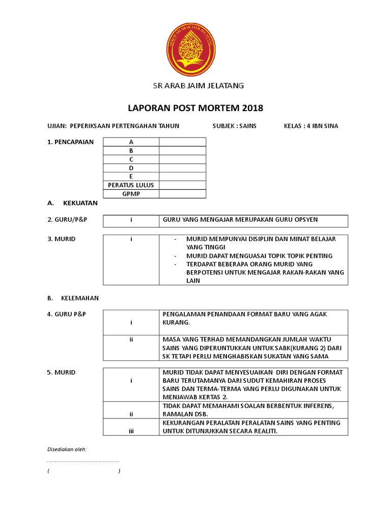 Borang Post Morterm | PDF