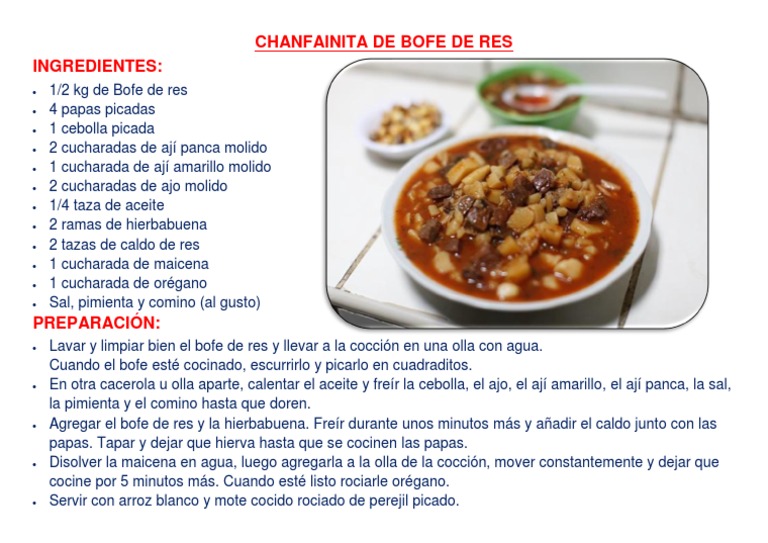 Receta de Chanfainita de Bofe de Res | PDF | Cocina, comidas y vino