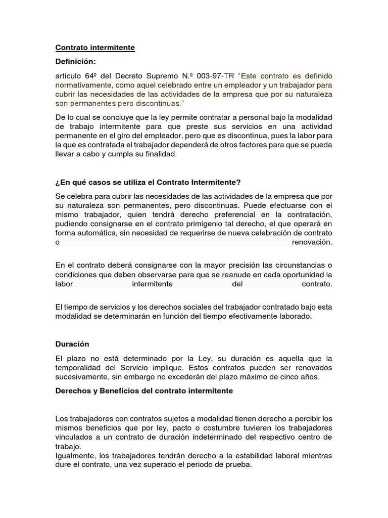 Contrato Intermitente 3 | PDF | Derecho laboral | Información del gobierno