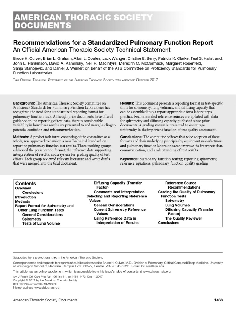 American Thoracic Society Documents: Recommendations For A Standardized ...