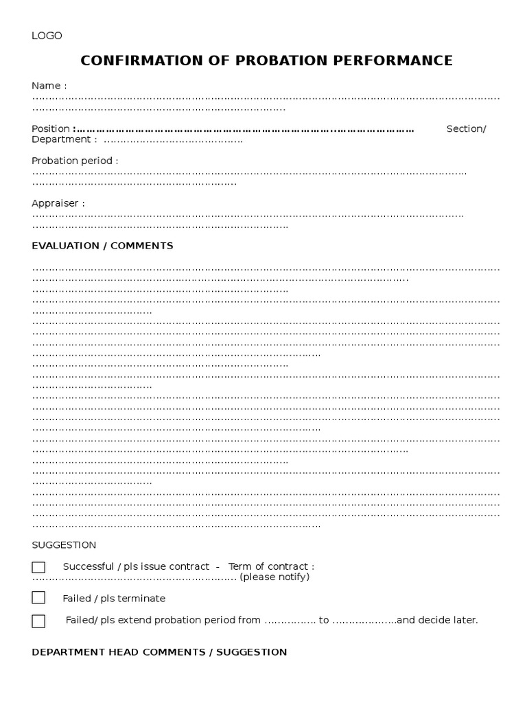 Confirmation of Probation Performance: Evaluation / Comments | PDF ...