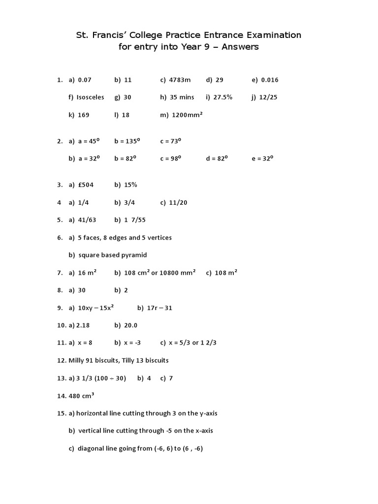 St. Francis’ College Practice Entrance Examination for entry into Year ...