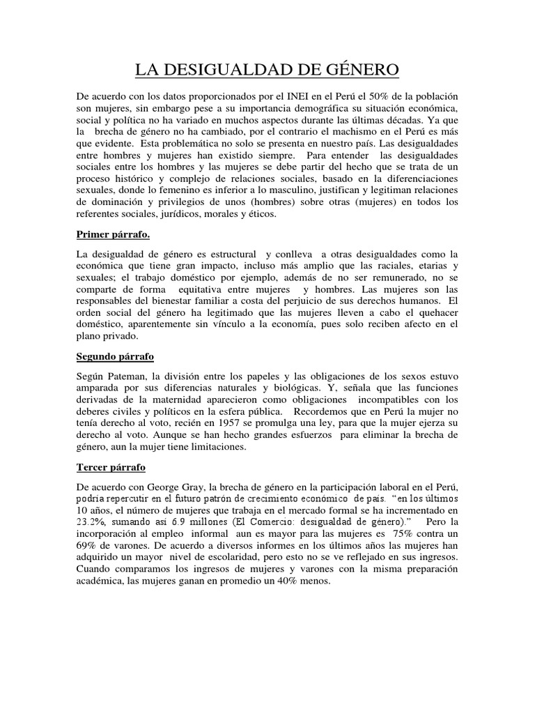 Desigualdad de Genero | PDF | Desigualdad social | Discriminación y ...