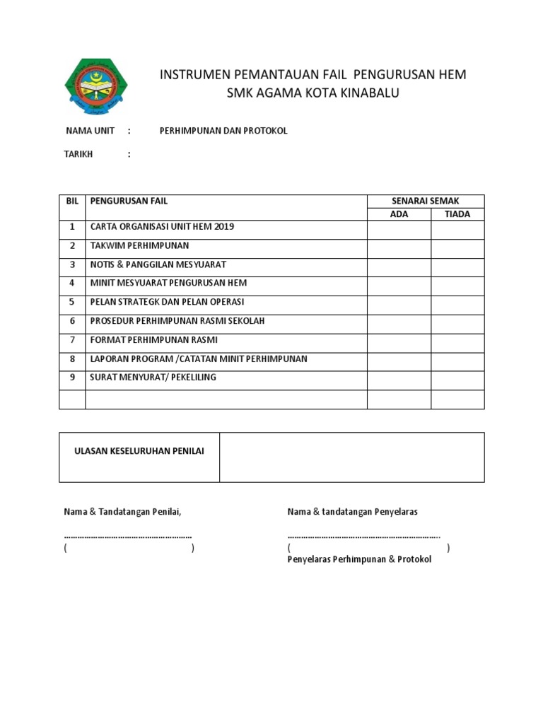 Instrumen Pemantauan Fail Pengurusan Hem | PDF
