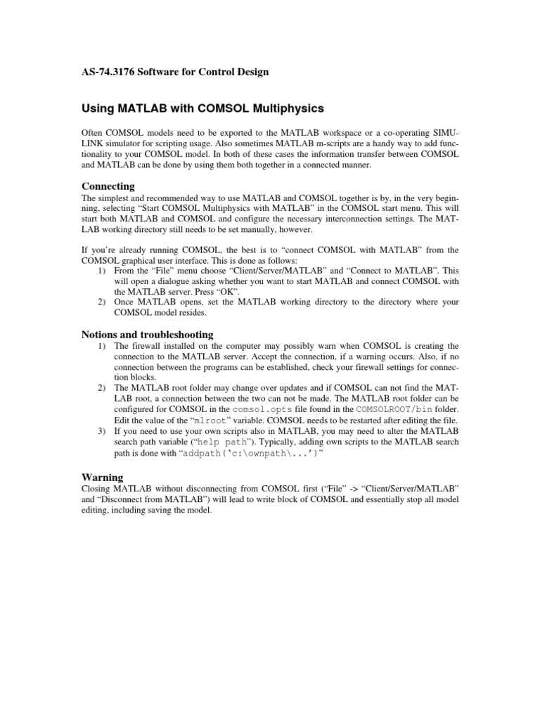 Using Matlab With Comsol | PDF