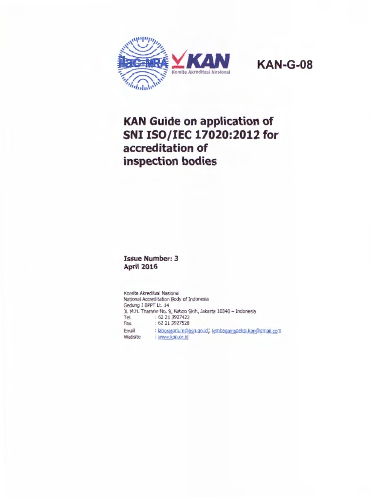 G-08 KAN Guide On Application of SNI ISO 17020 For Accreditaion of Inspection Bodies (EN) PDF ...