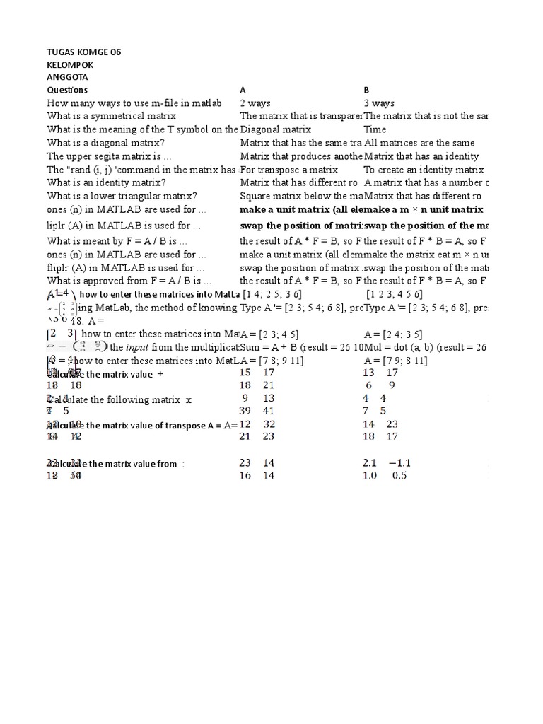 Tugas Komge 06 Kelompok Anggota Questions A B | PDF | Matrix ...