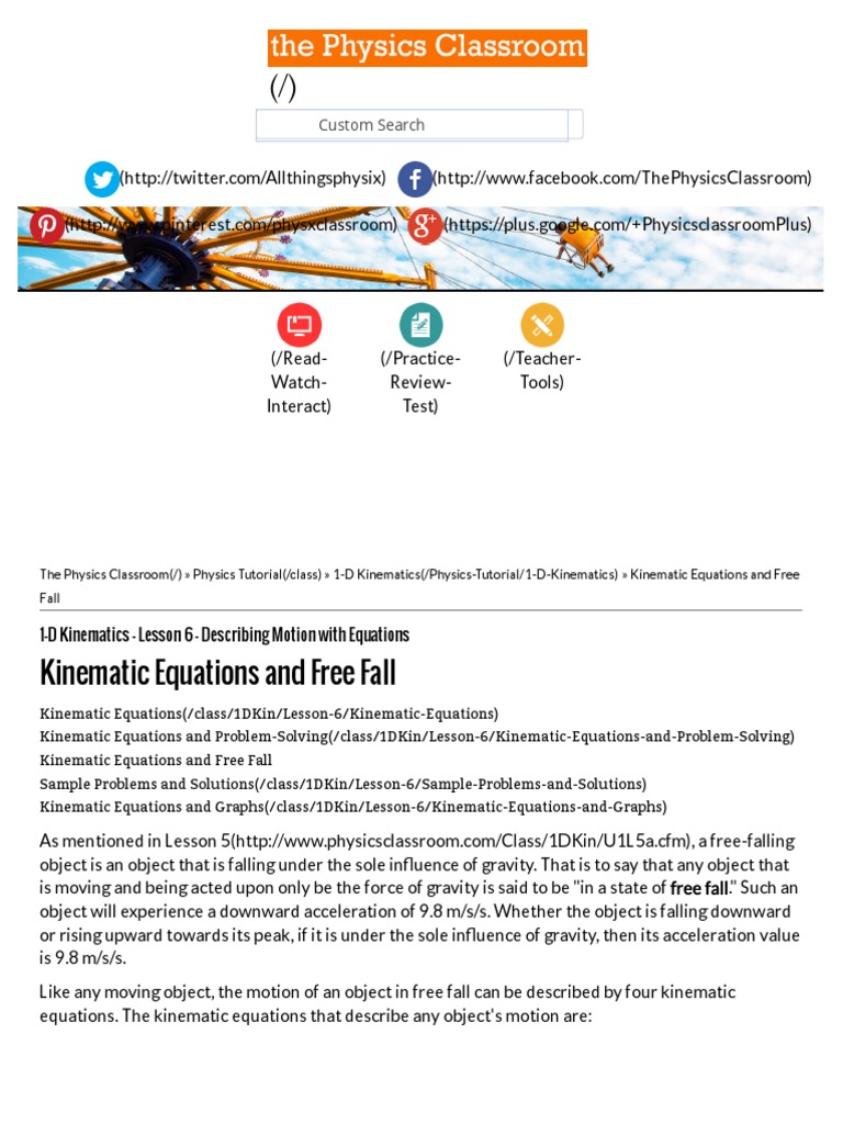 Kinematic Equations and Free Fall | PDF | Equations | Velocity