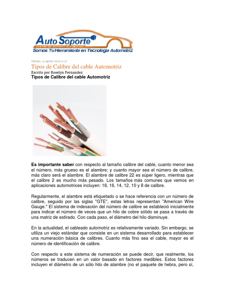 Tipos y Calibres de Cables Automotrices | PDF | Cable | Aluminio