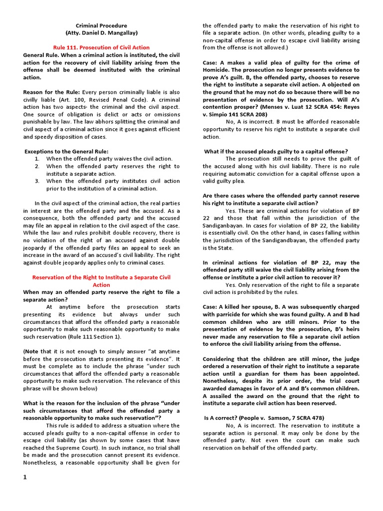 Rule 111. Prosecution of Civil Action | PDF | Bail | Arrest