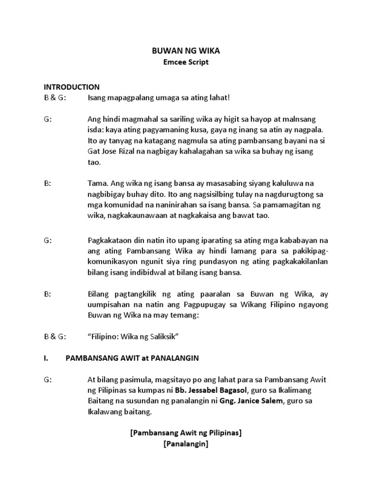 Emcee Script Buwan NG Wika | PDF