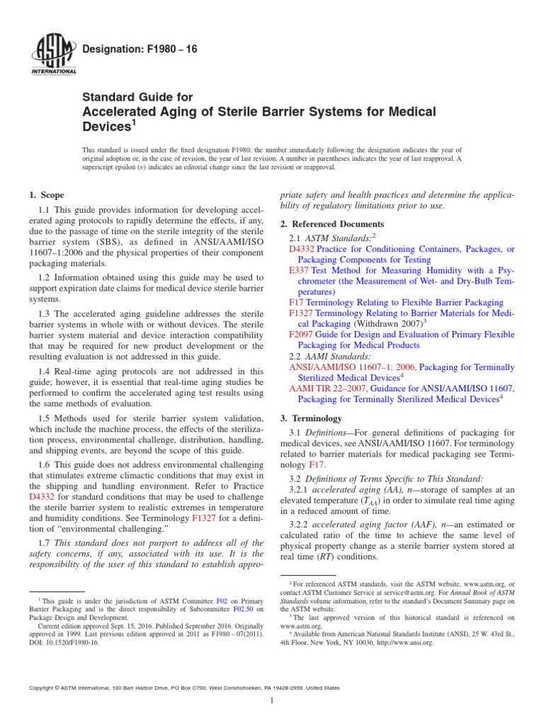 Astm F1980-2016 | PDF | Shelf Life | Humidity