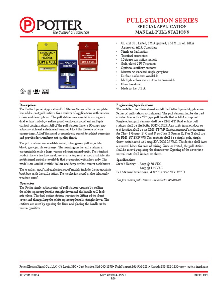 Potter Manual Pull Stations Overview | PDF | Switch | Equipment