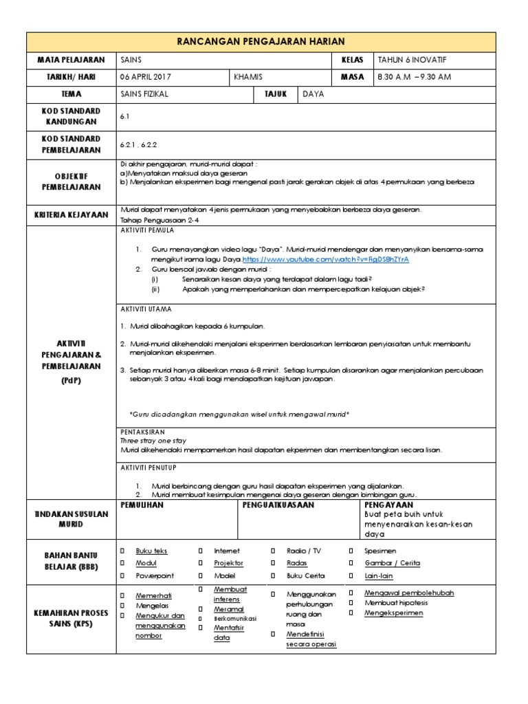 Contoh RPH Sains | PDF