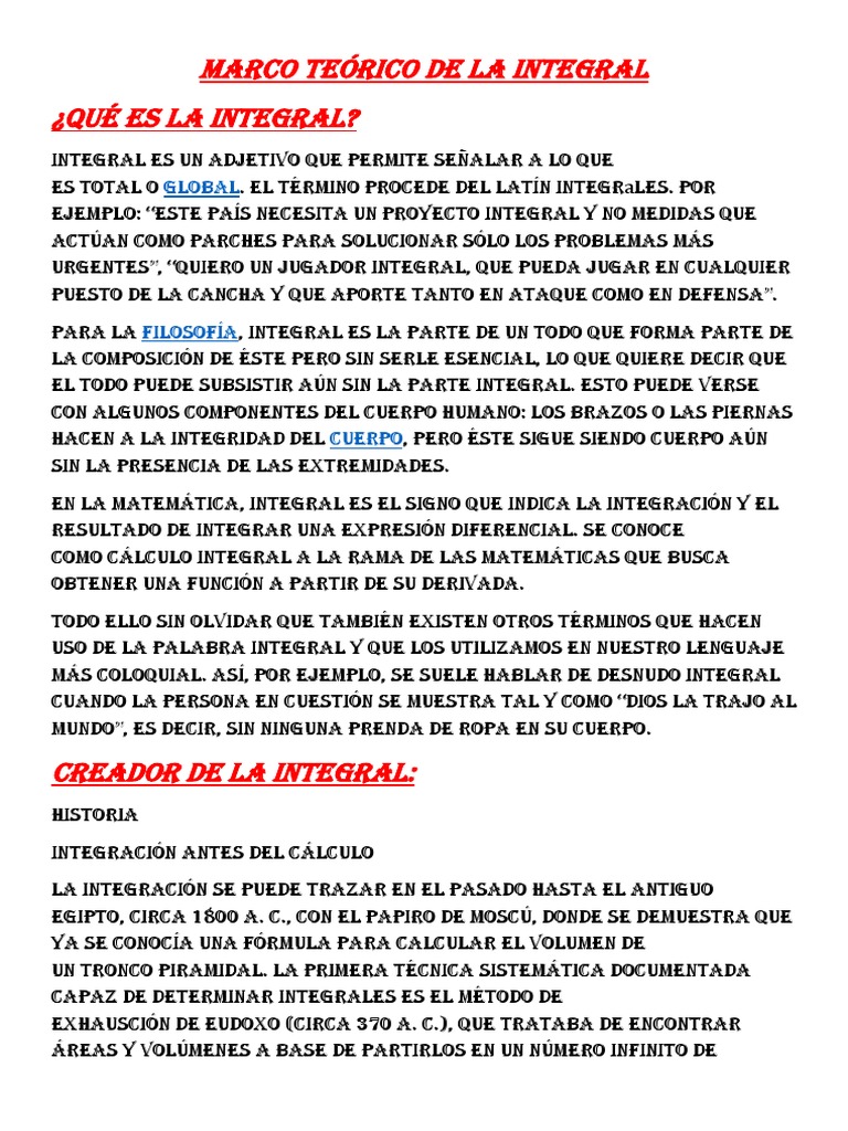 Marco Teórico de La Integral | PDF | Integral | Cálculo