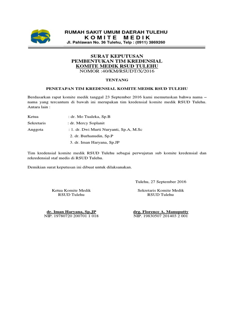 Tim Kredensial RSUD Tulehu 2016 | PDF