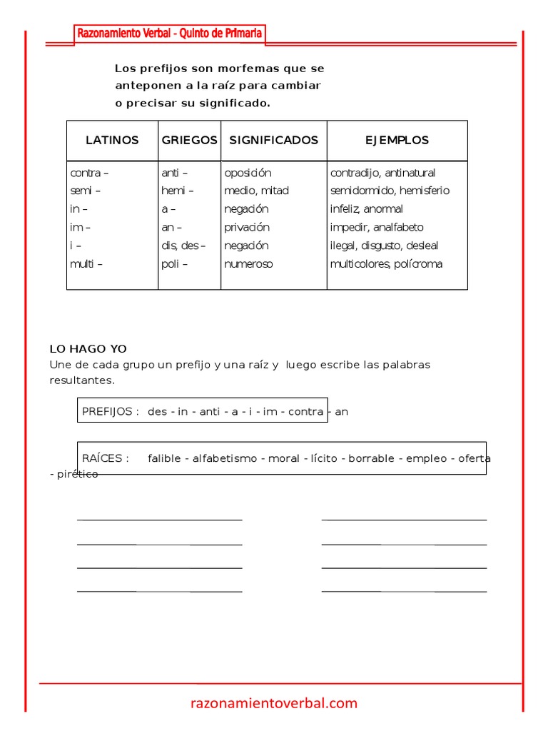 03 Prefijos Quinto de Primaria | PDF | Sintaxis | Lingüística