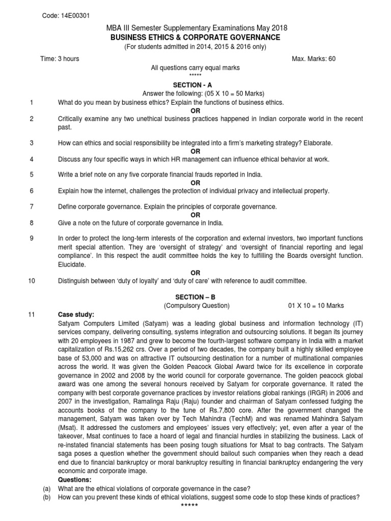 Corporate Governance and Ethics Education | PDF | Business Ethics ...