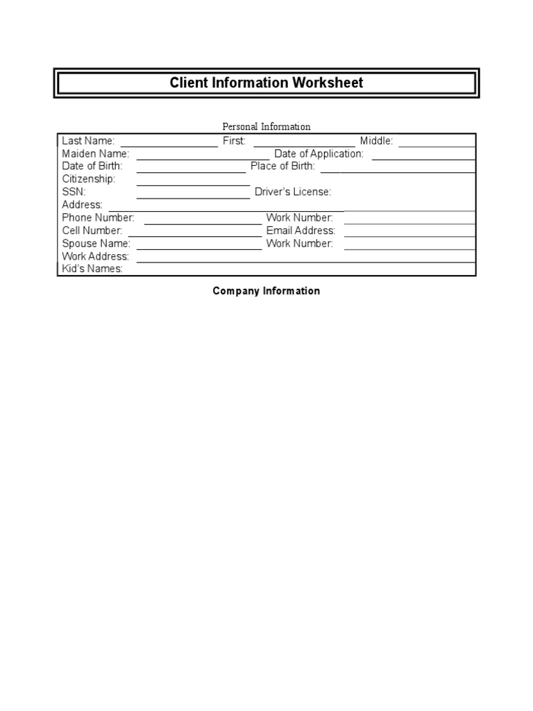 Client Information Worksheet | PDF