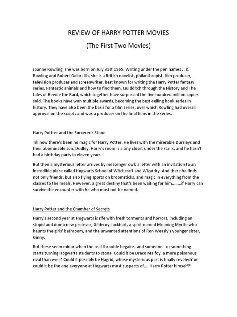 Review of Harry Potter Movies | PDF | Harry Potter | J. K. Rowling