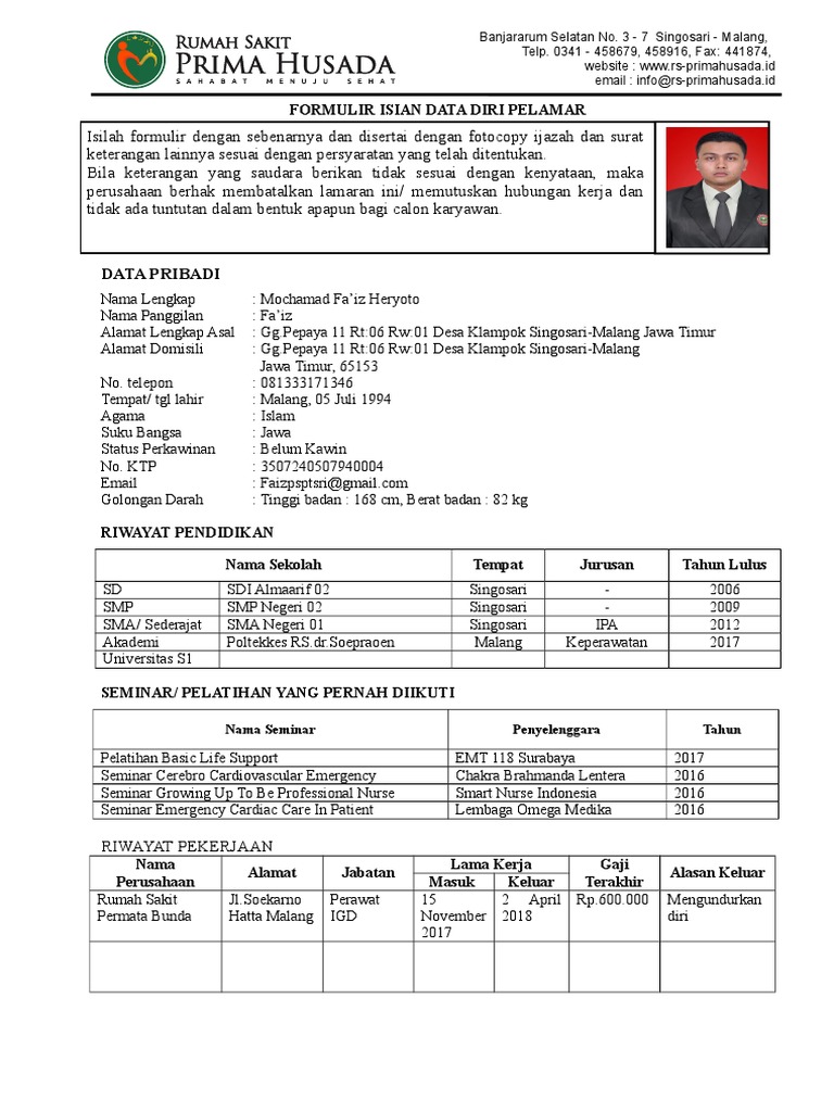 Formulir Isian Data Diri | PDF