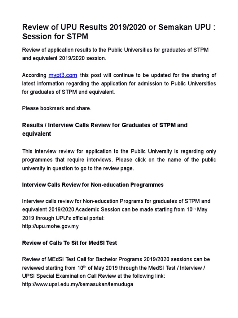 UPU Results Review 2019/2020 Guide | PDF | Malaysia | Educational Stages