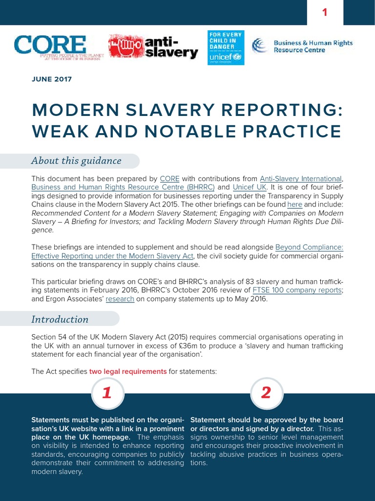 Modern Slavery Reporting: Weak and Notable Practice: About This Guidance | PDF | Human ...