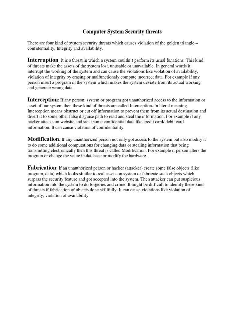 Computer System Security Threats | PDF