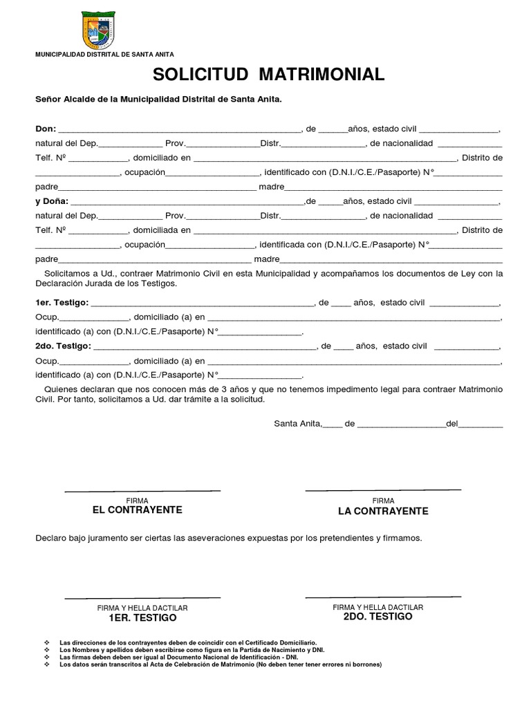 Solicitud Matrimonial | Descargar gratis PDF | Documentos oficiales | Gobierno y personalidad