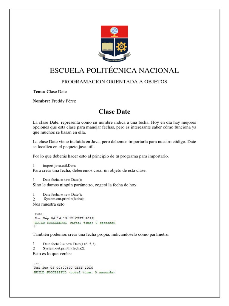 Uso de la Clase Date en Java | PDF | Java (lenguaje de programación) | Programación de computadoras