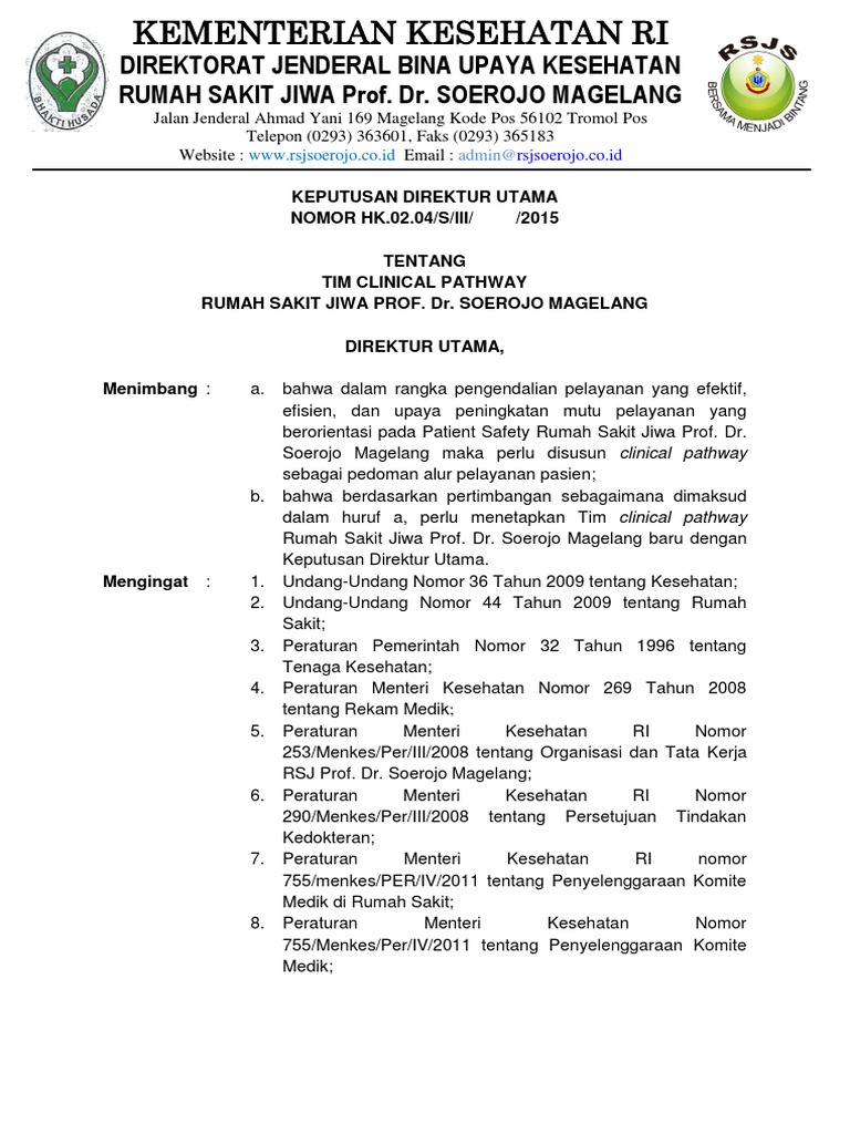 SK Penetapan TIM Clinical Pathway | PDF