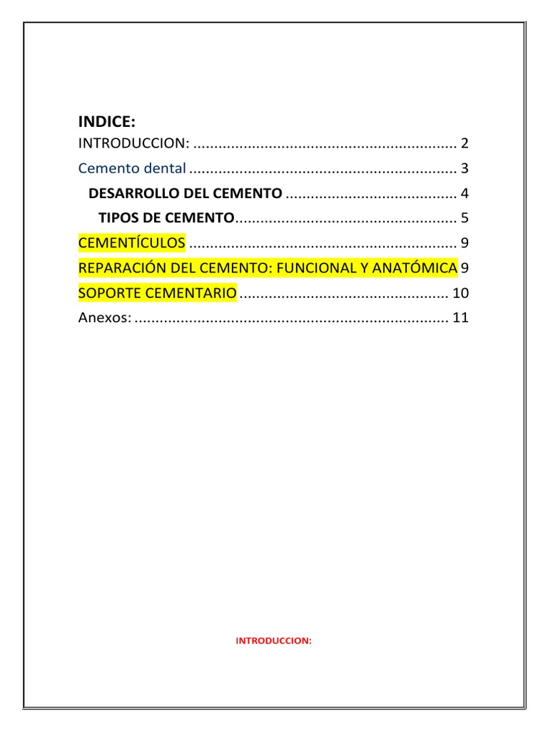 Cemento Radicular | PDF | Hueso | Diente