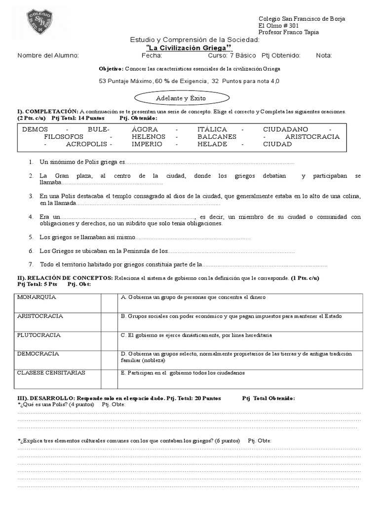 Prueba Grecia | PDF | Antigua Grecia | Grecia