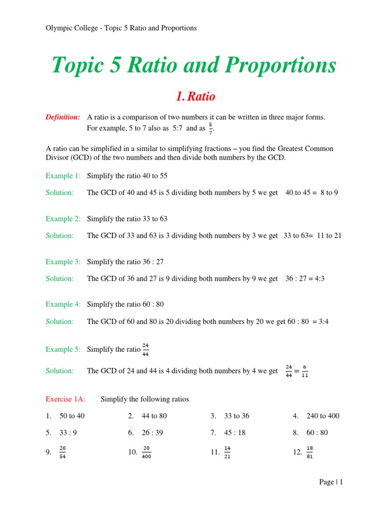 MATH Topic 5 Ratio and Proportions | PDF | Ratio | Equations