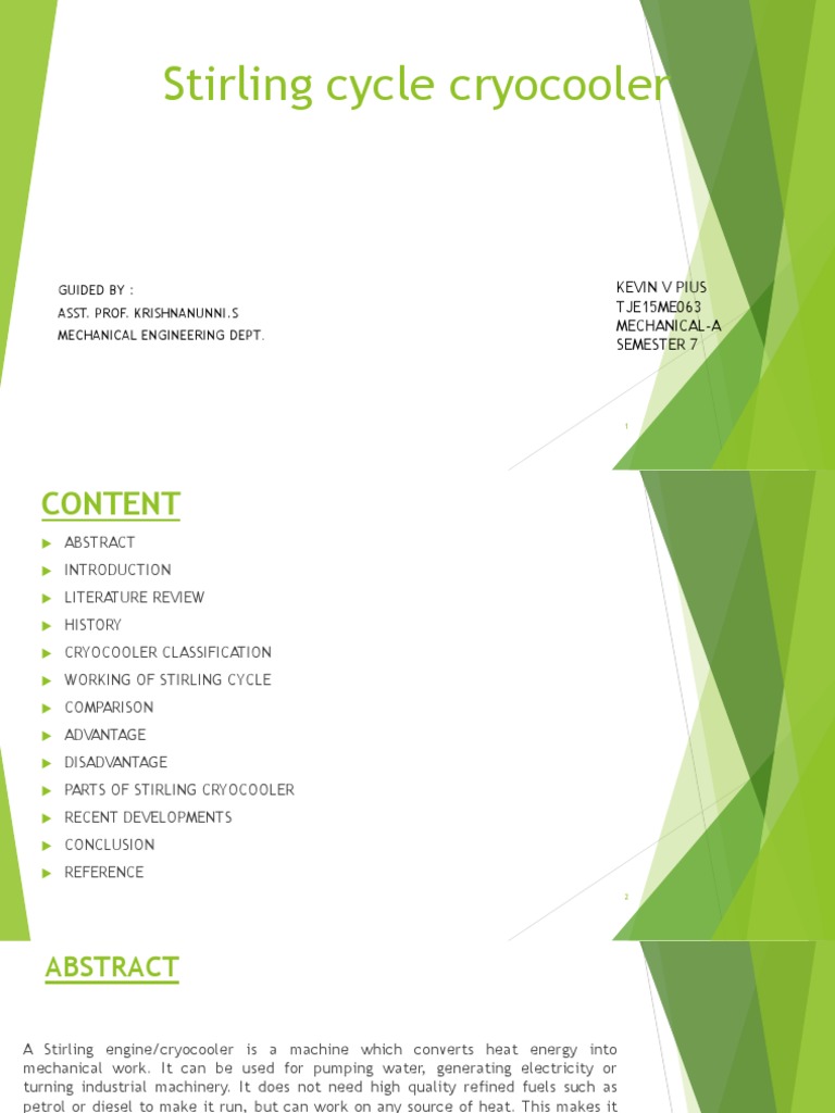 Stirling Cycle Cryocooler | PDF | Heat | Energy Technology