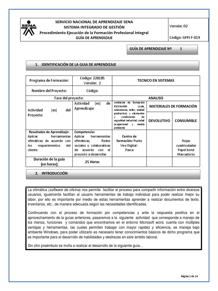 GFPI-F-019 - Formato - Guia - de - Aprendizaje - Word | PDF | Mente | Aprendizaje