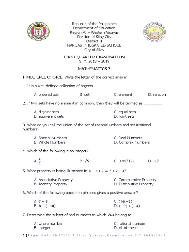 Math 7 1st | PDF | Rational Number | Set (Mathematics)