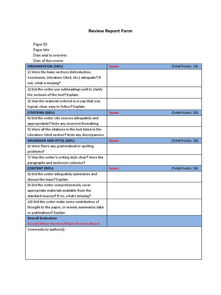 Review Report Form: Organization (10%) | PDF