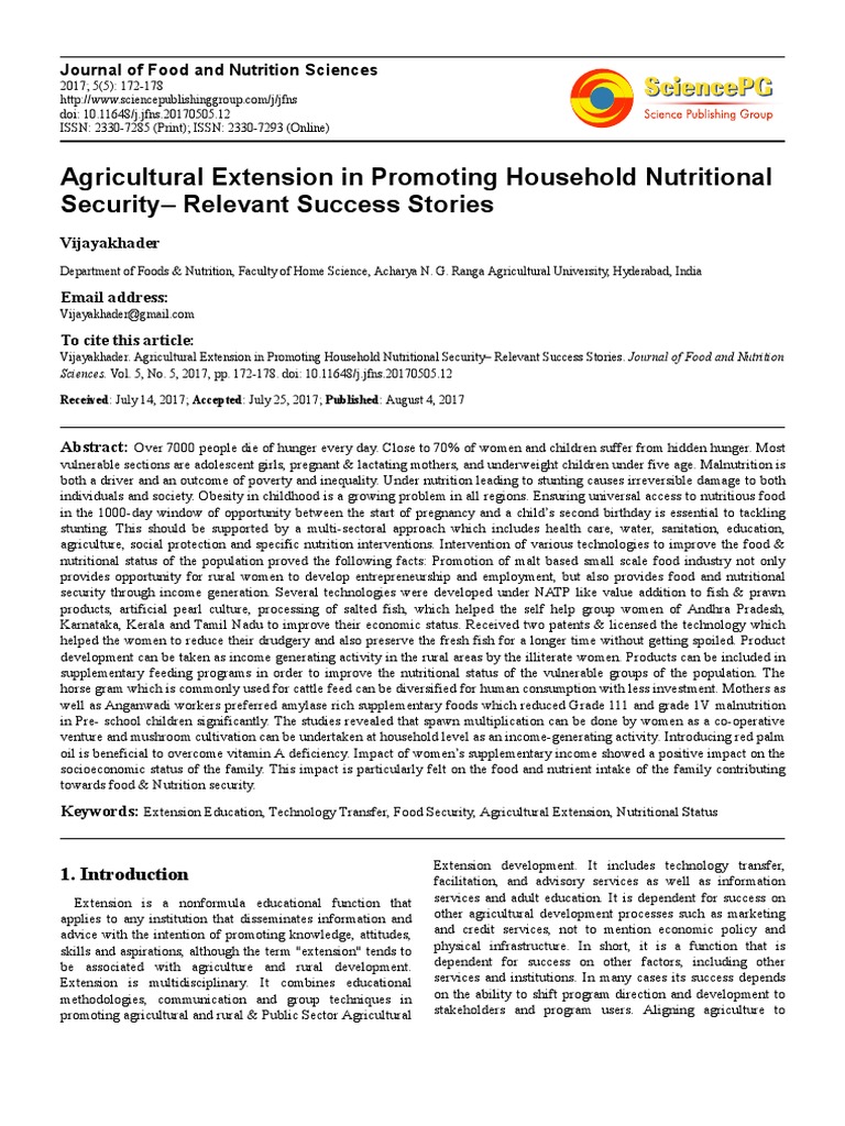 Agricultural Extension for Nutritional Security | PDF | Food Security ...