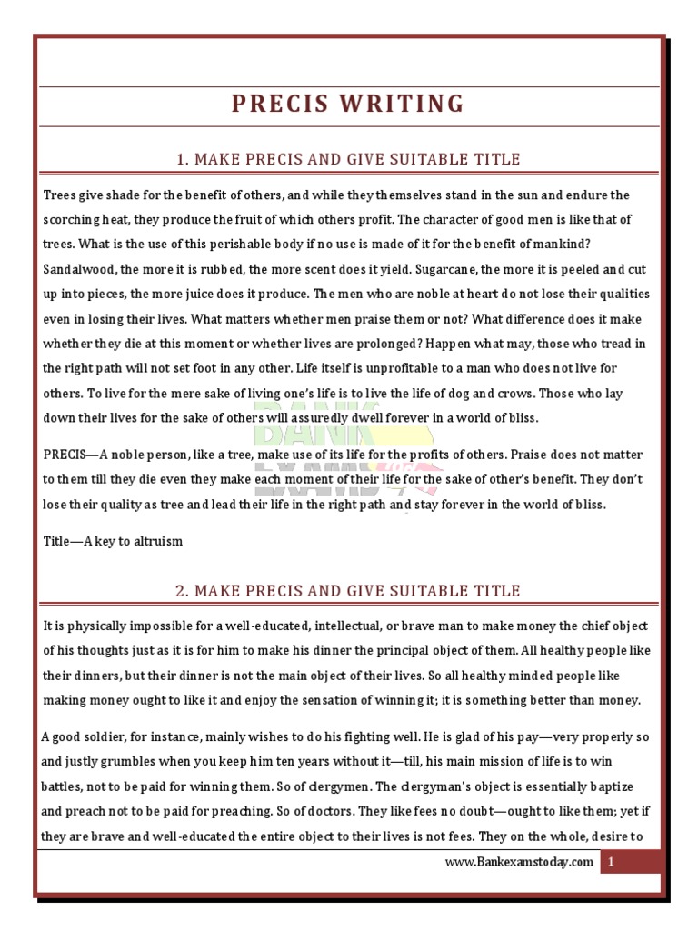 Precis Writing: 1. Make Precis and Give Suitable Title | PDF ...