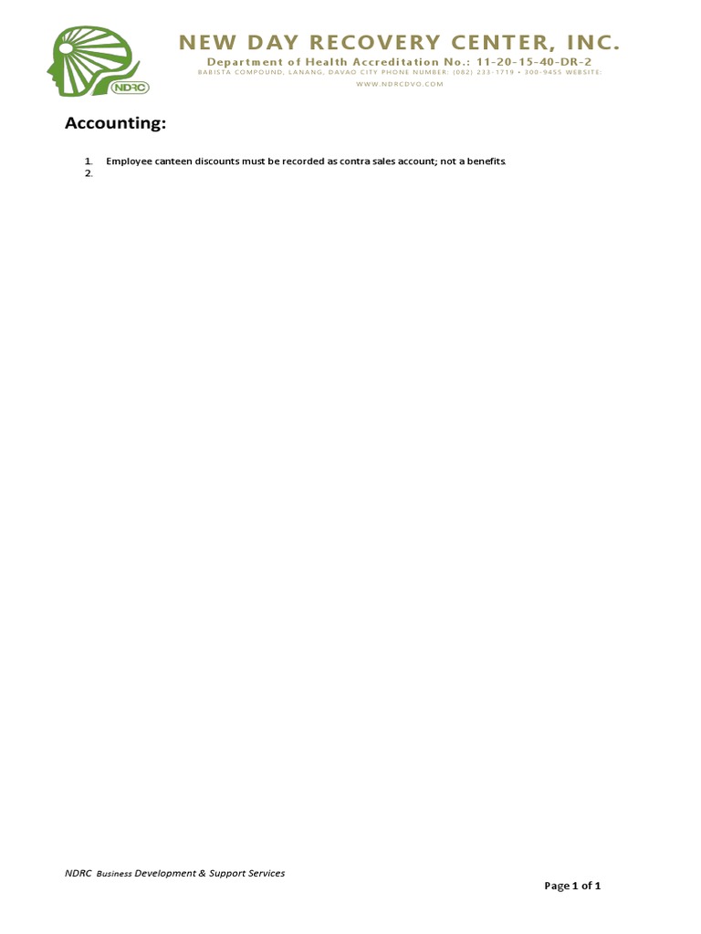 New Day Recovery Center, Inc.: Accounting | PDF