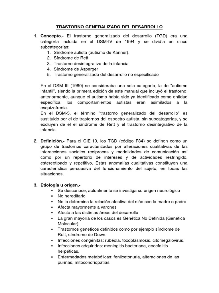 Trastorno Generalizado Del Desarrollo | PDF | Trastornos profundos del desarrollo | Espectro autista