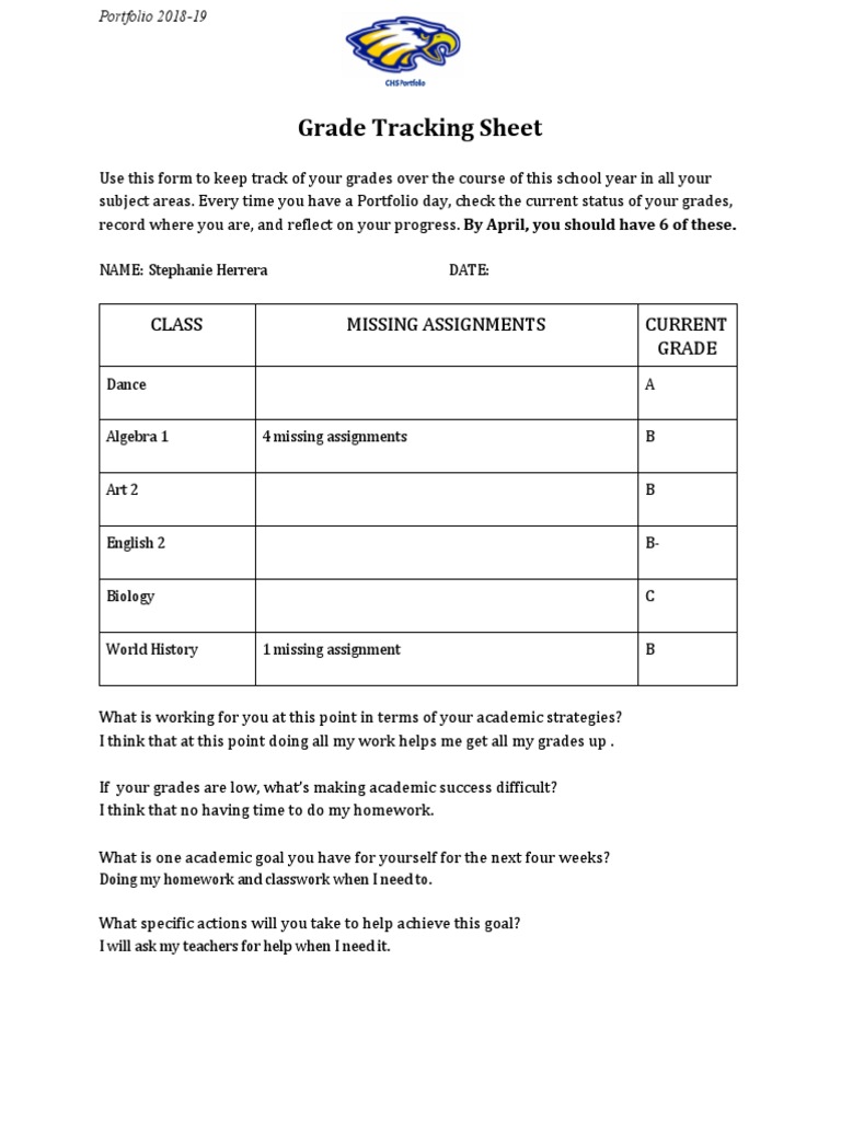 Grade Tracking & Reflection 2018-19 | PDF | Language Arts & Discipline