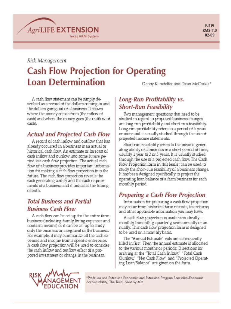 Cash Flow Projection For Operating Loan Determination: Long-Run ...