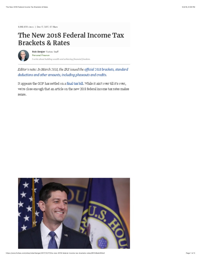 2018 Tax Brackets | PDF | Tax Bracket | Income Tax In The United States