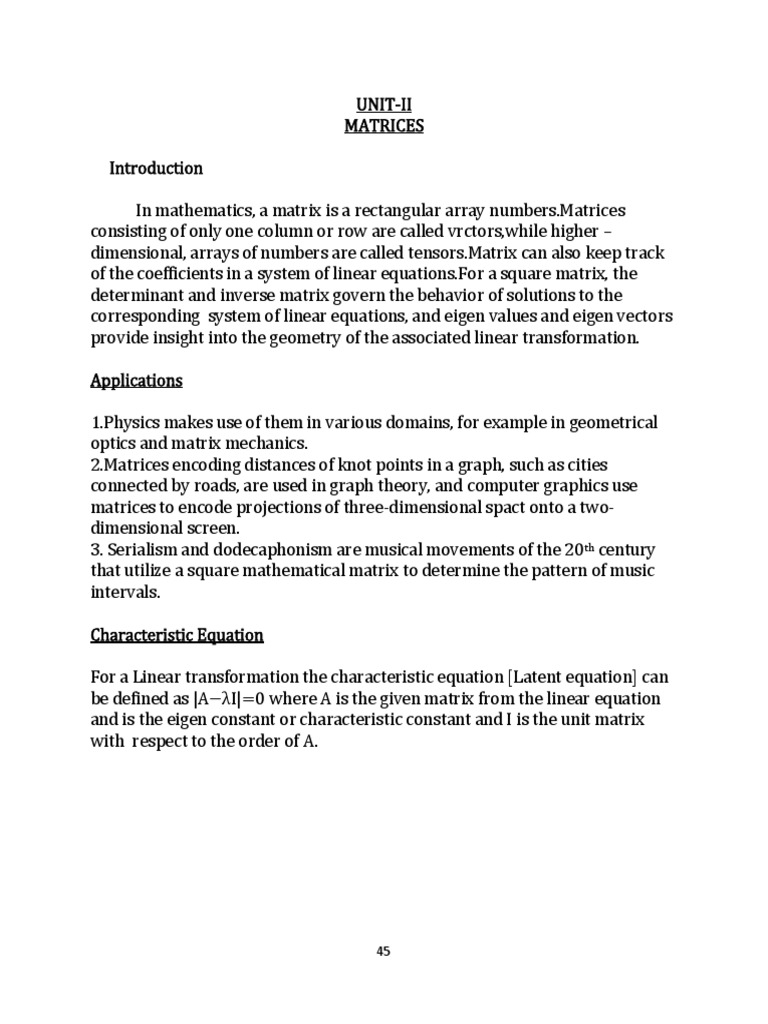 MATH-I U-3 SOLUN Matrices | PDF | Matrix (Mathematics) | Eigenvalues ...