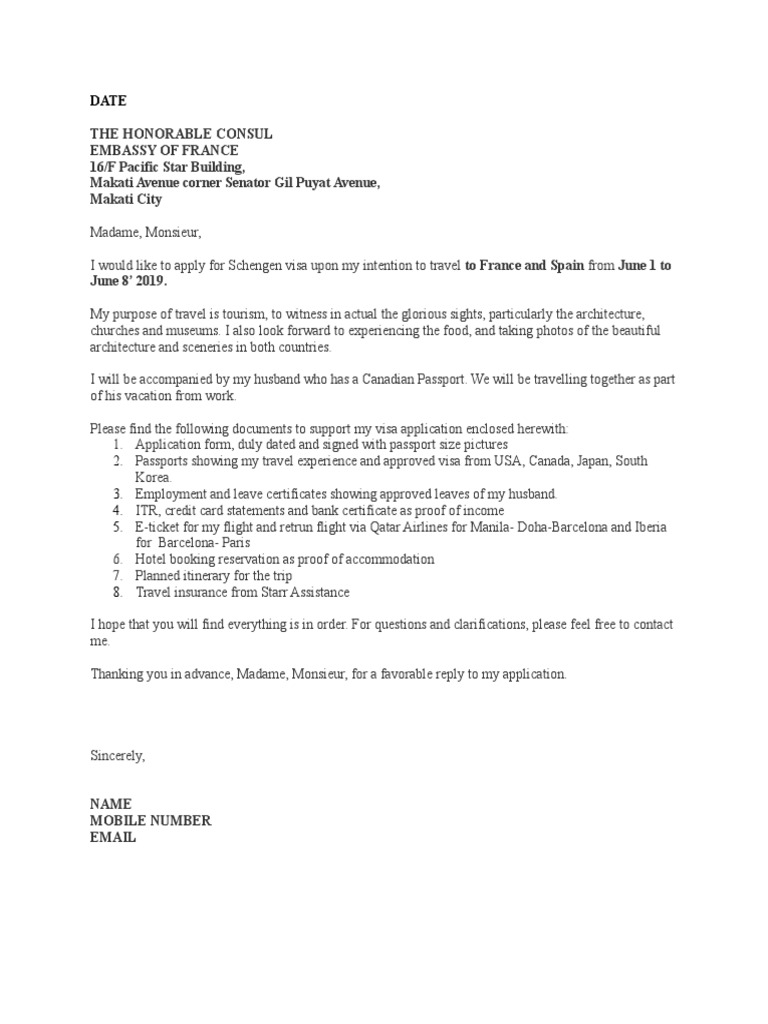 Schengen Visa Cover Letter | PDF | Travel Visa | Immigration Law